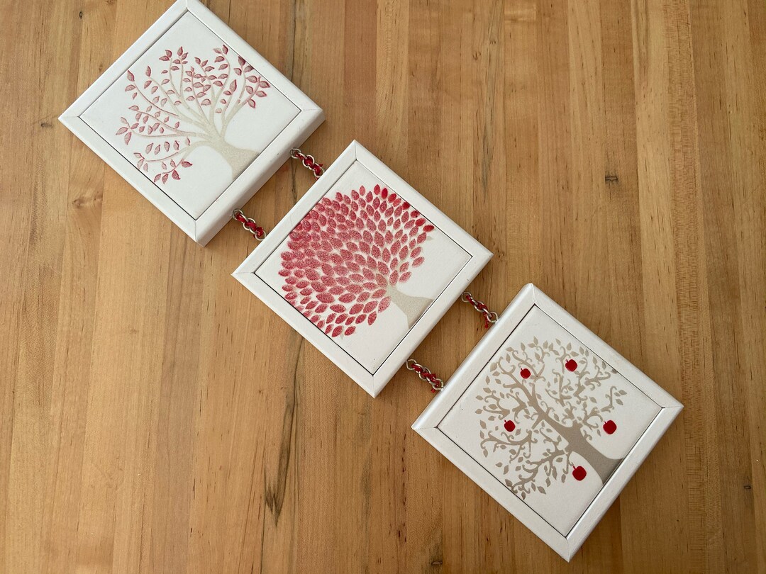 Vetical Wall Hanging With Pattern Tiles, Ceramic Wall Art Set, Framed ...