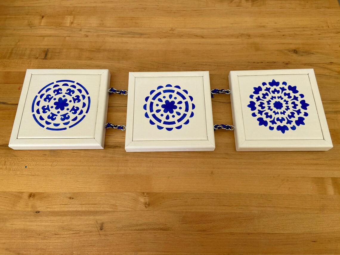 Vetical Wall Hanging With Pattern Tiles Ceramic Wall Art Set - Etsy