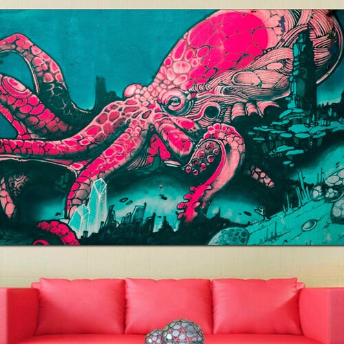 Octopus Graffiti Street Art Octopus Modern Wall Art Large - Etsy