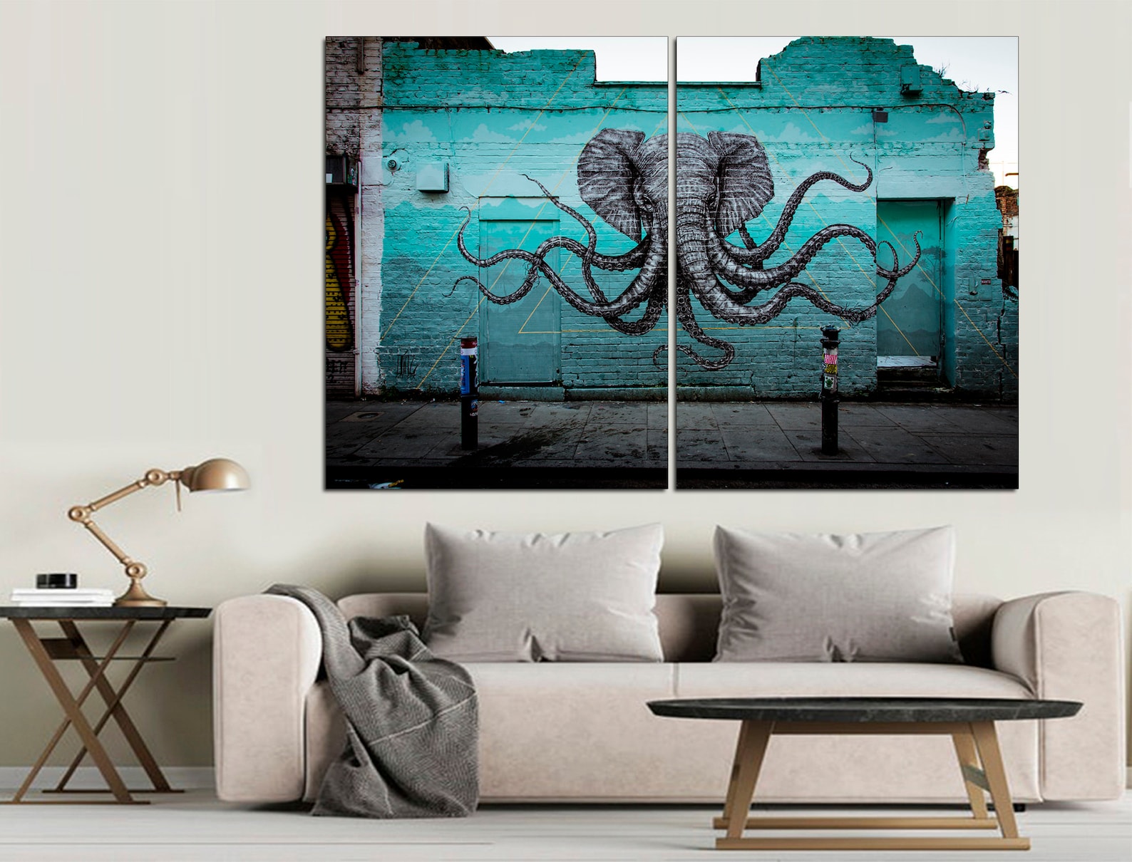 Octopus abstract wall art Gray octopus canvas print Octopus | Etsy