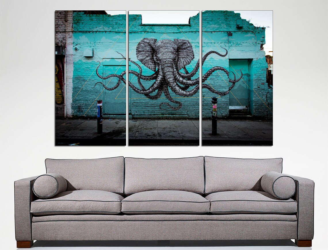 Octopus abstract wall art Gray octopus canvas print Octopus | Etsy