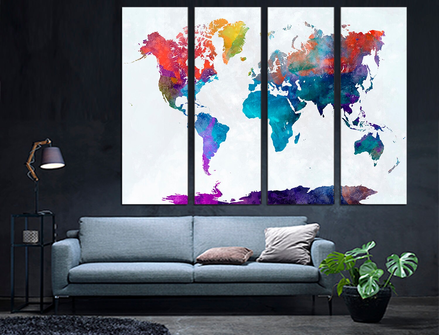Colorful World Map Wall Art World Map Poster Abstract World - Etsy