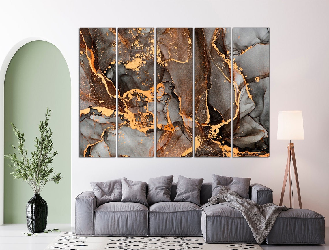 Beautiful Black Gold Abstract Art Marble Canvas Print Abstract - Etsy