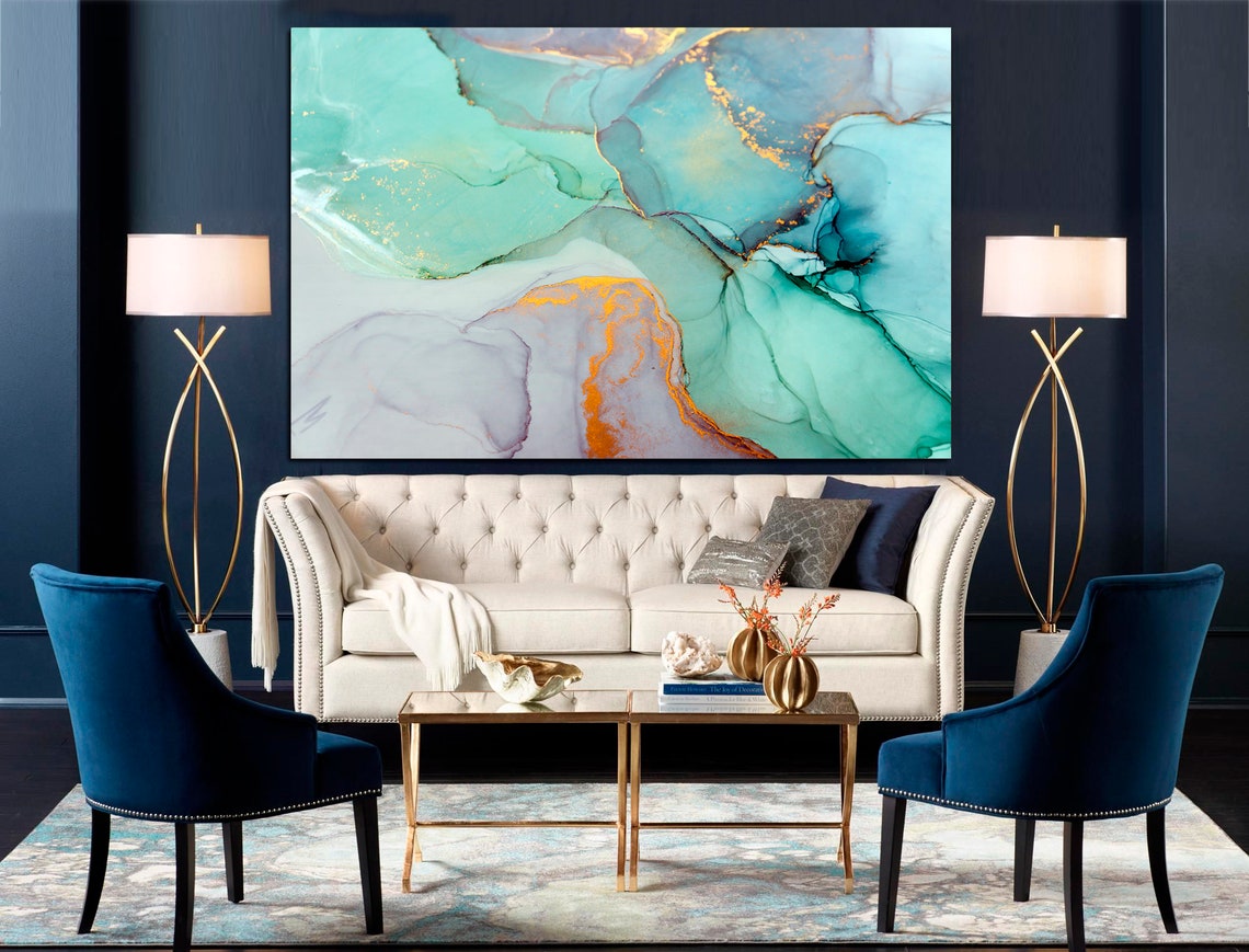 Marble canvas print Abstct wall decor Marbling wall art | Etsy