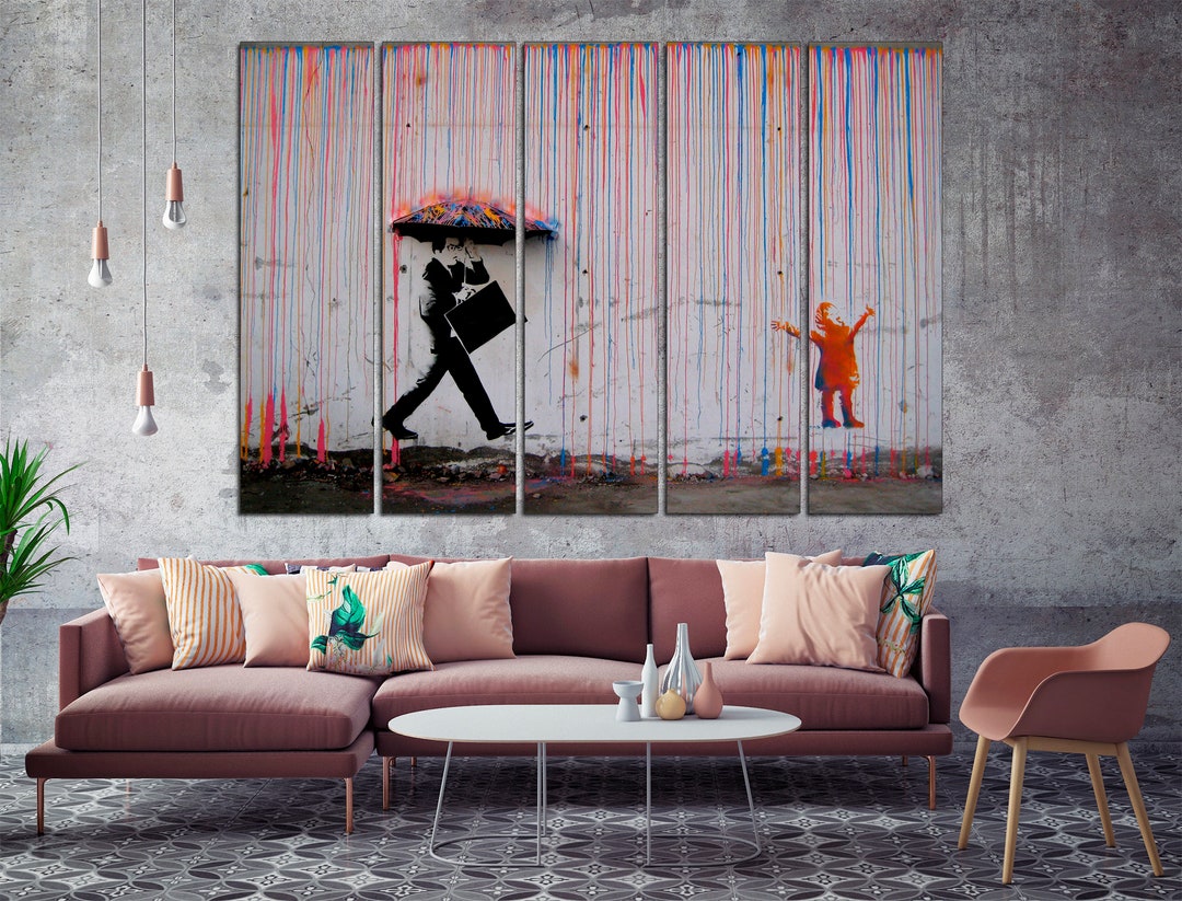 Banksy Colorful Rain Wall Art Banksy Poster Graffiti Street Art ...