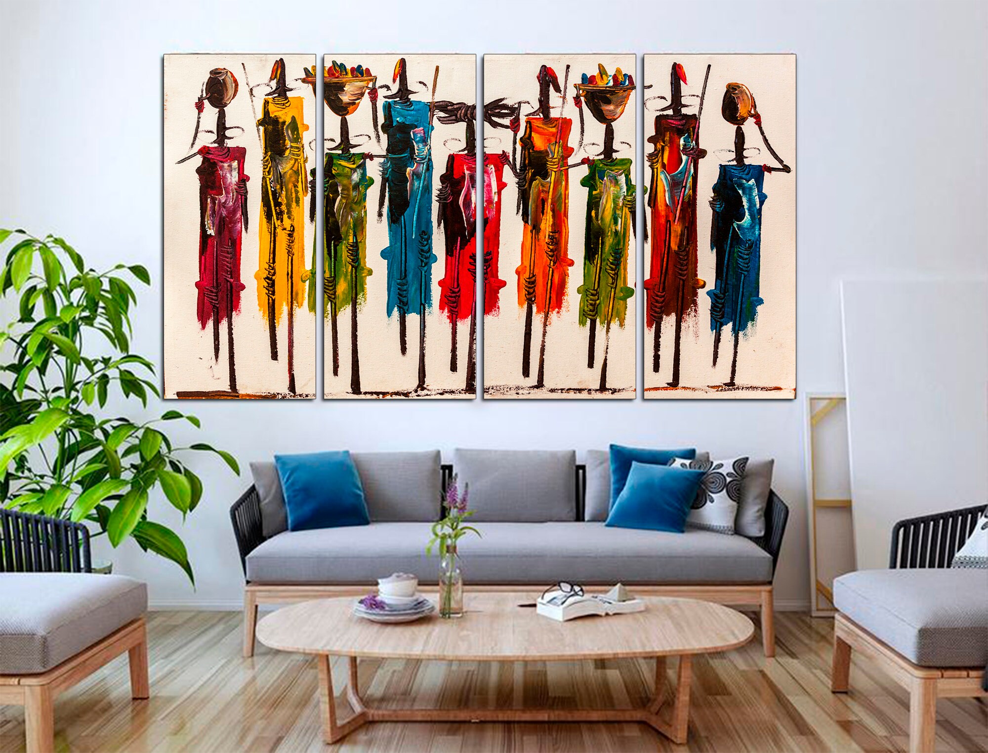 African Wall Art Colorful African Canvas Print Masai T Set Etsy