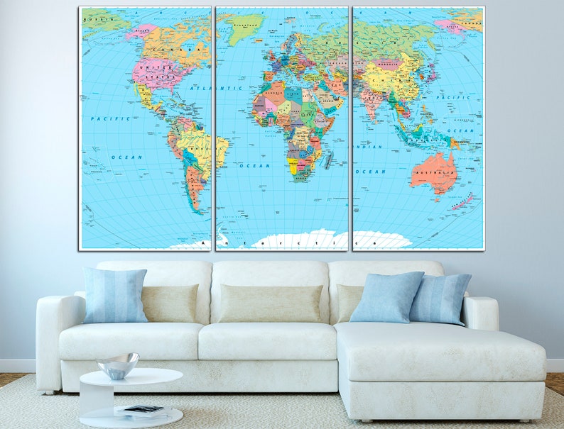 World Map Wall Art Map of the World Wall Decor World Map | Etsy