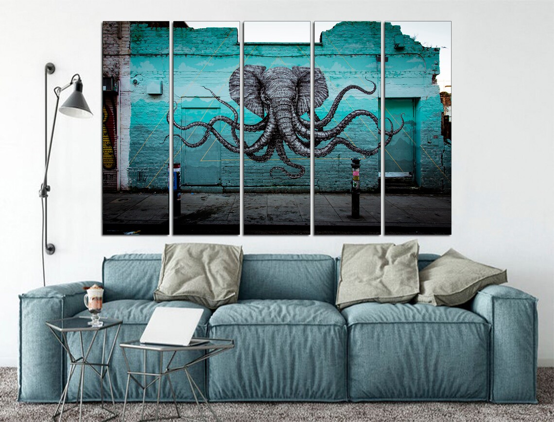 Octopus abstract wall art Gray octopus canvas print Octopus | Etsy