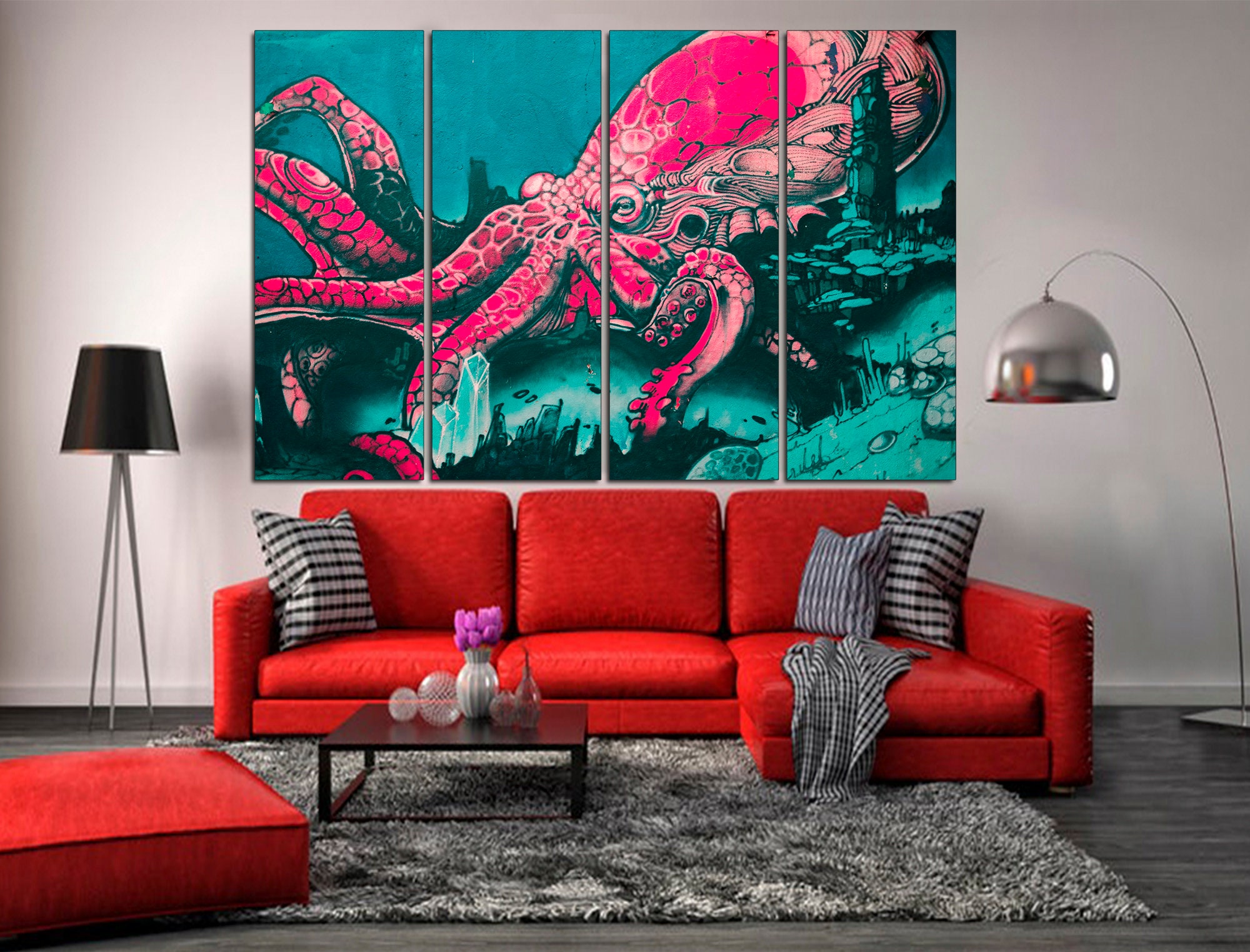 Octopus Graffiti Street Art Octopus Modern Wall Art Large - Etsy