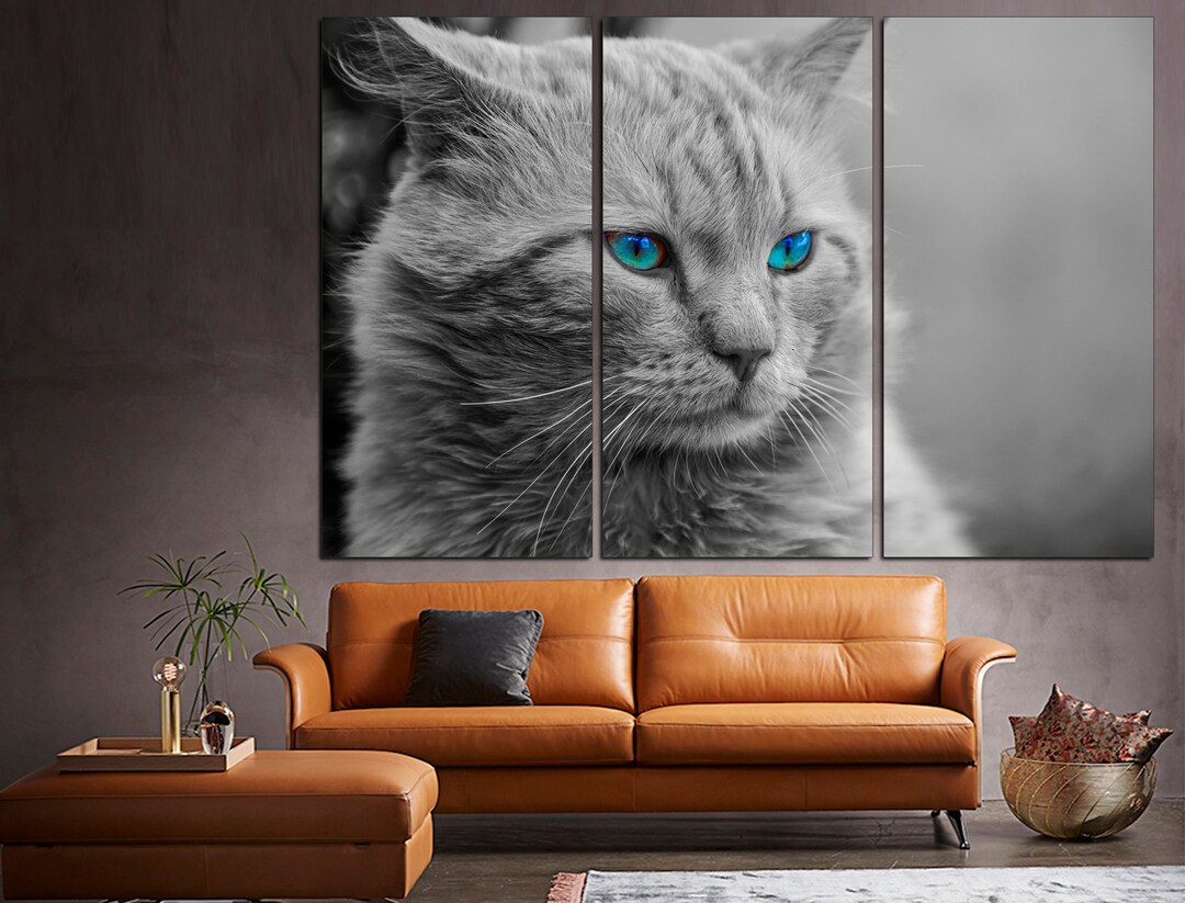 Cat Portrait Wall Art Cat Canvas Print Cat Wall Decor Gray Cat Print ...