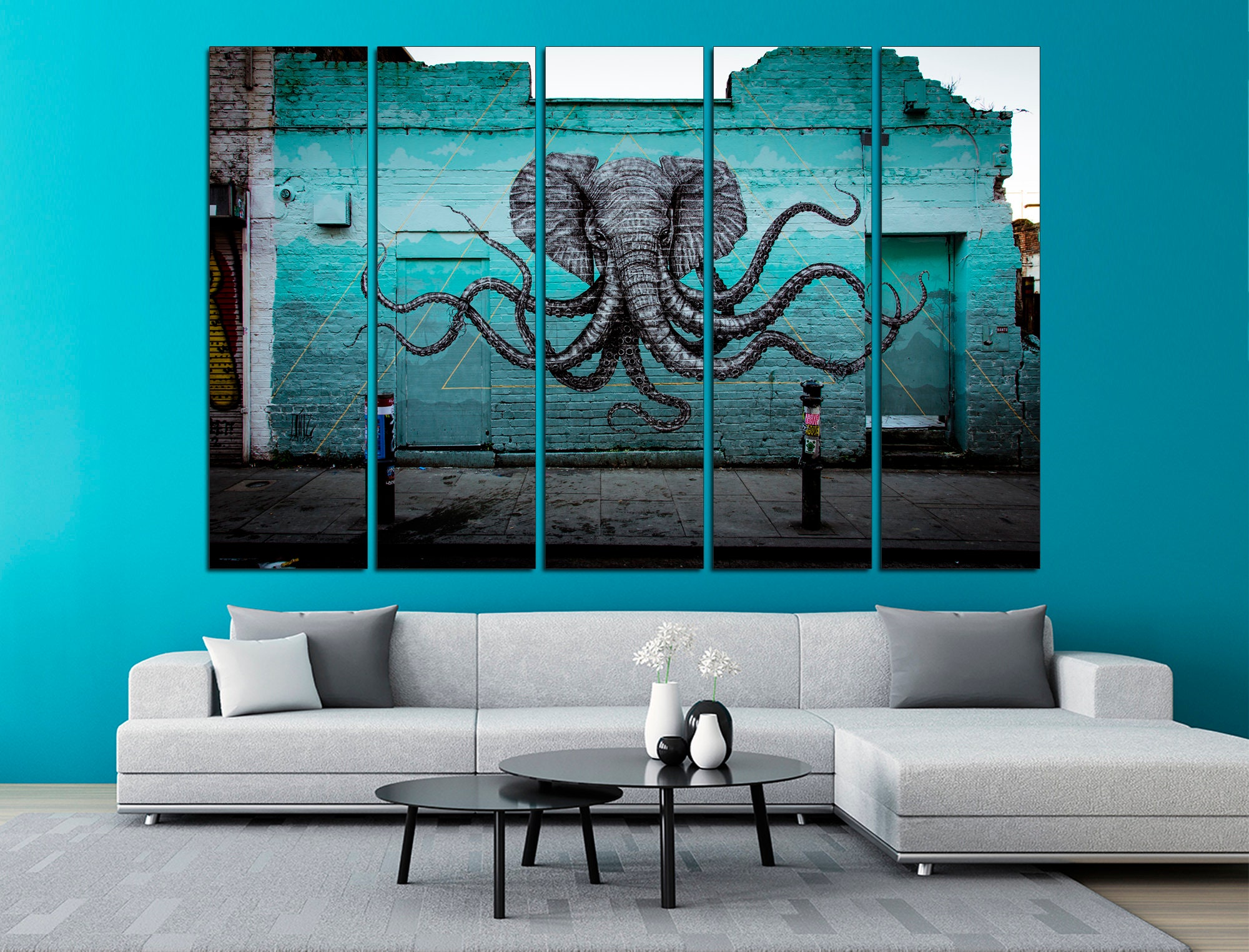 Octopus abstract wall art Gray octopus canvas print Octopus | Etsy
