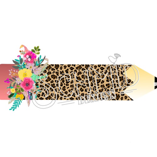 Leopard Print Pencil With Flowers Png/ Teacher Pencil/ Leopard - Etsy