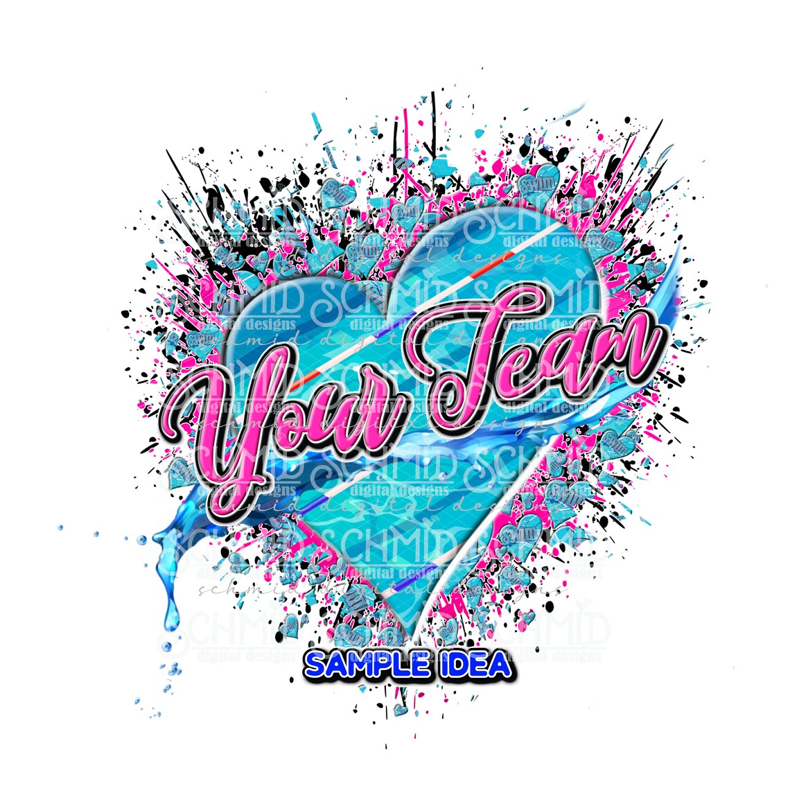 Splatter Heart, Personalized Swim TEAM PNG, Swim Mascot PNG, Mascot ...