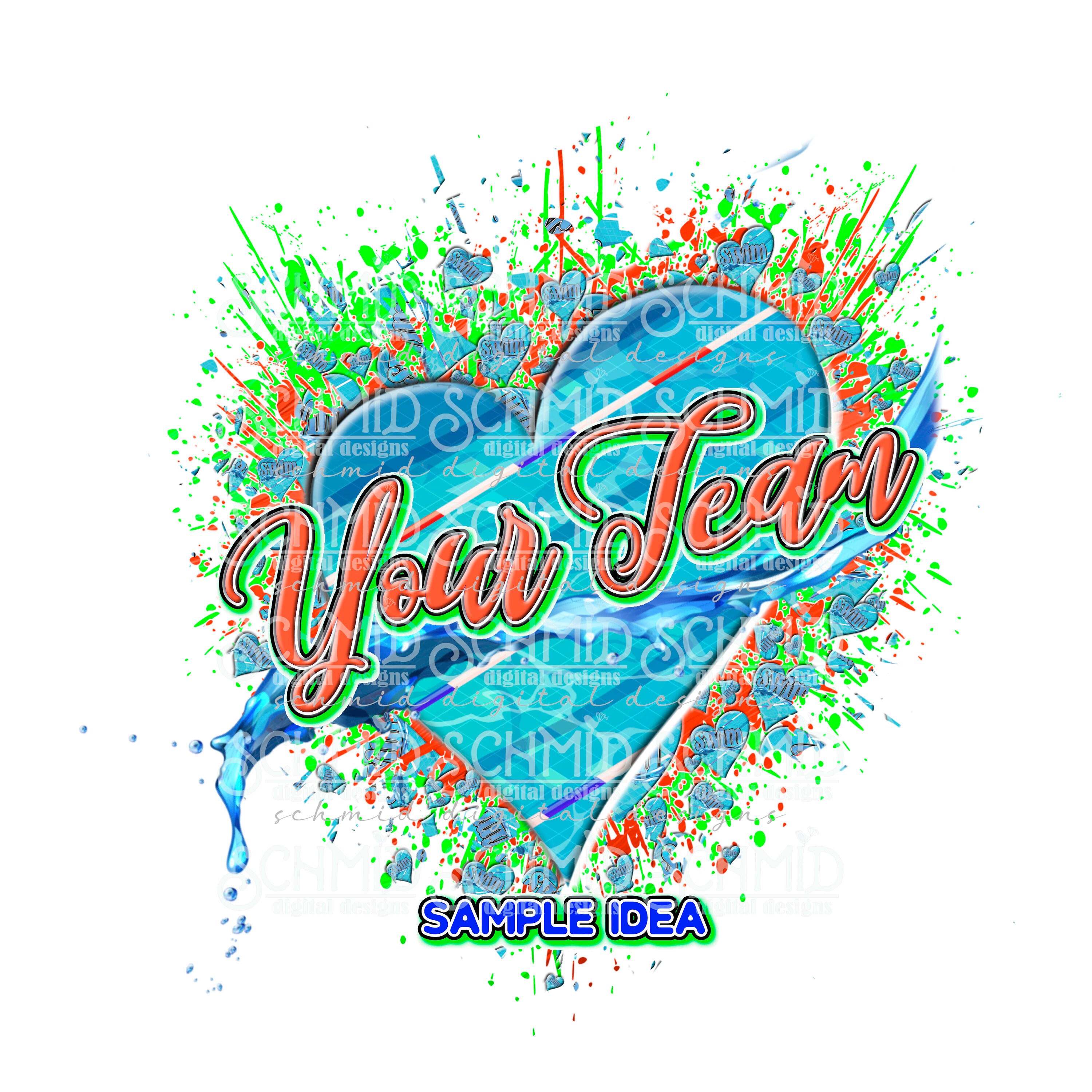Splatter Heart, Personalized Swim TEAM PNG, Swim Mascot PNG, Mascot ...