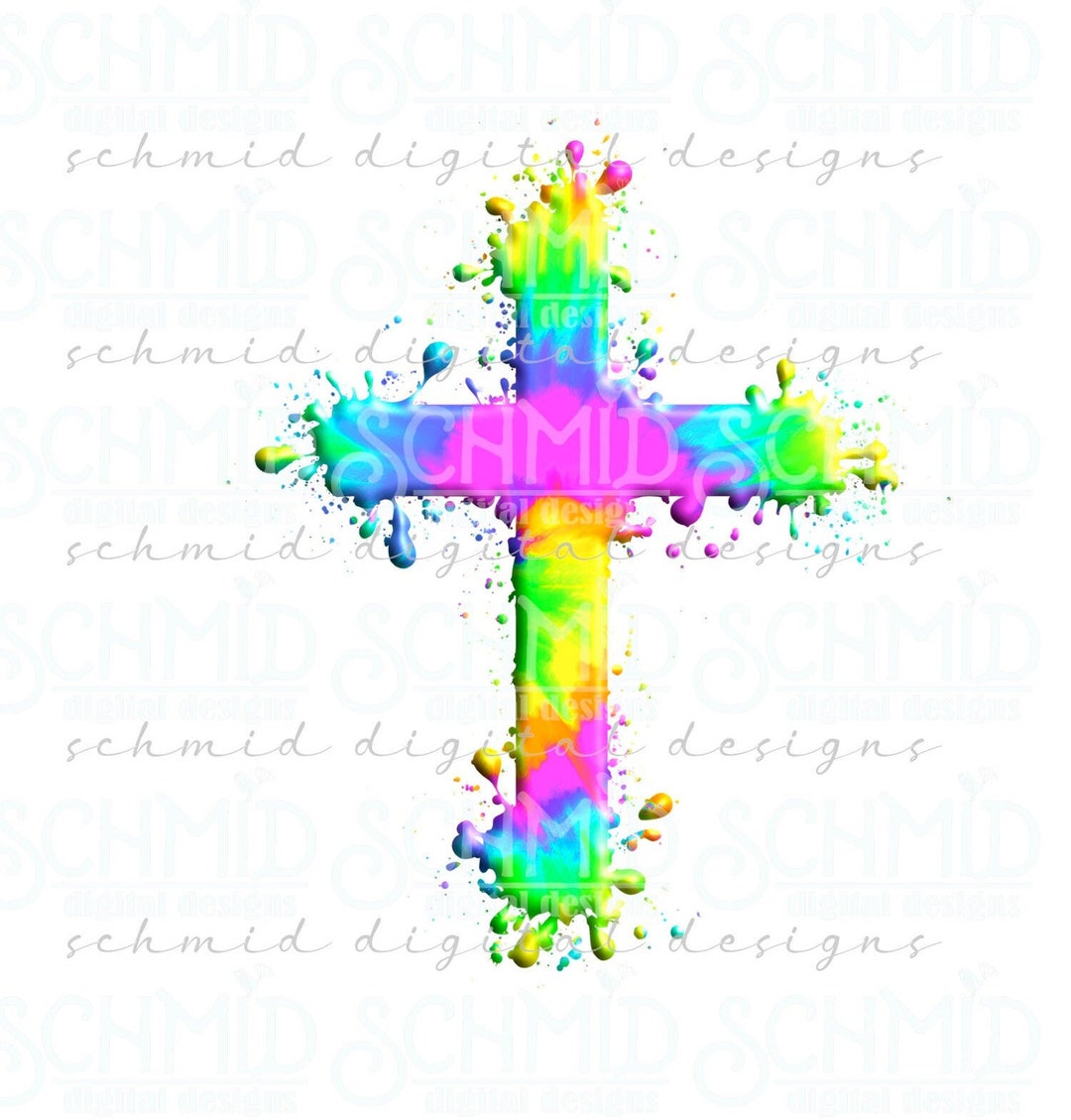 Tie Dye Cross, Splatter Cross Png, Bright Cross, Tie Dye Christian ...