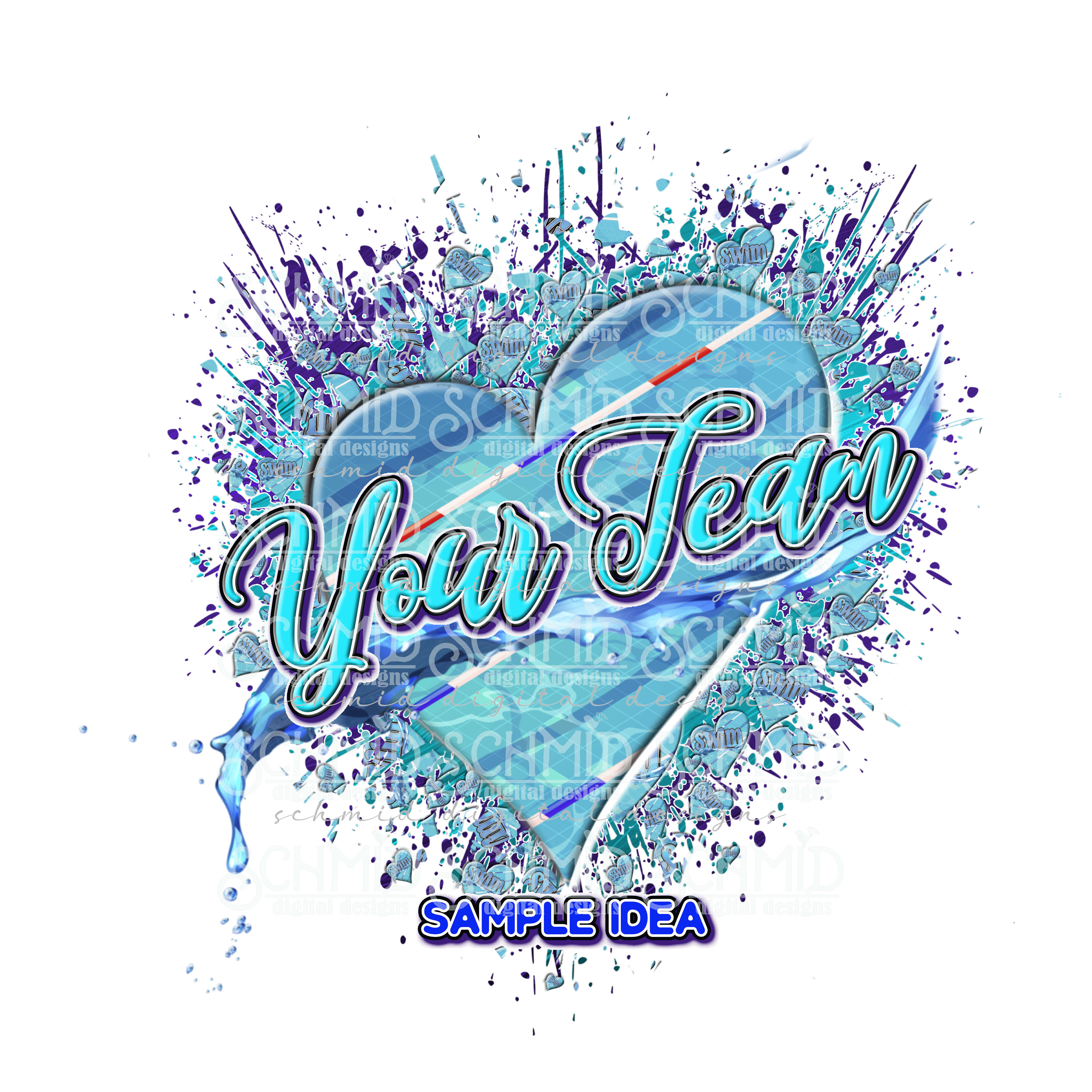 Splatter Heart, Personalized Swim TEAM PNG, Swim Mascot PNG, Mascot ...