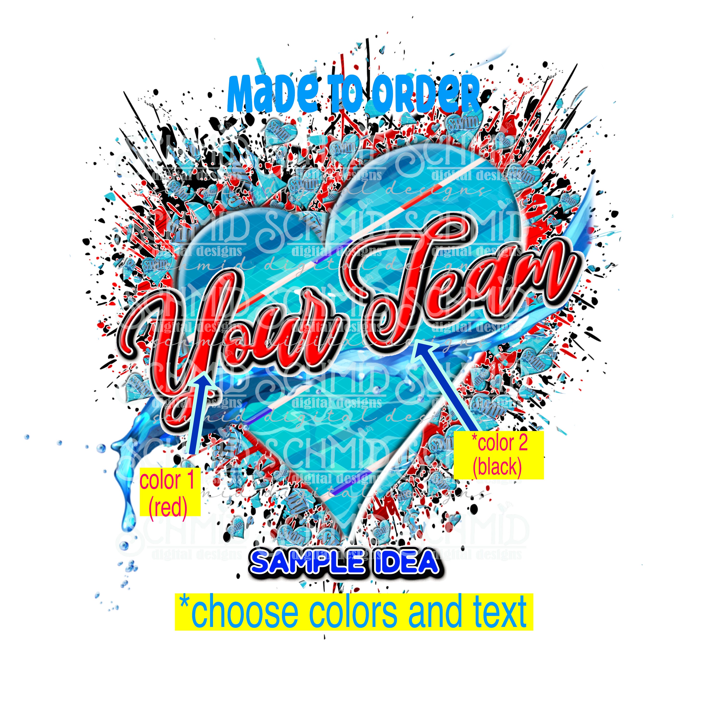 Splatter Heart, Personalized Swim TEAM PNG, Swim Mascot PNG, Mascot ...