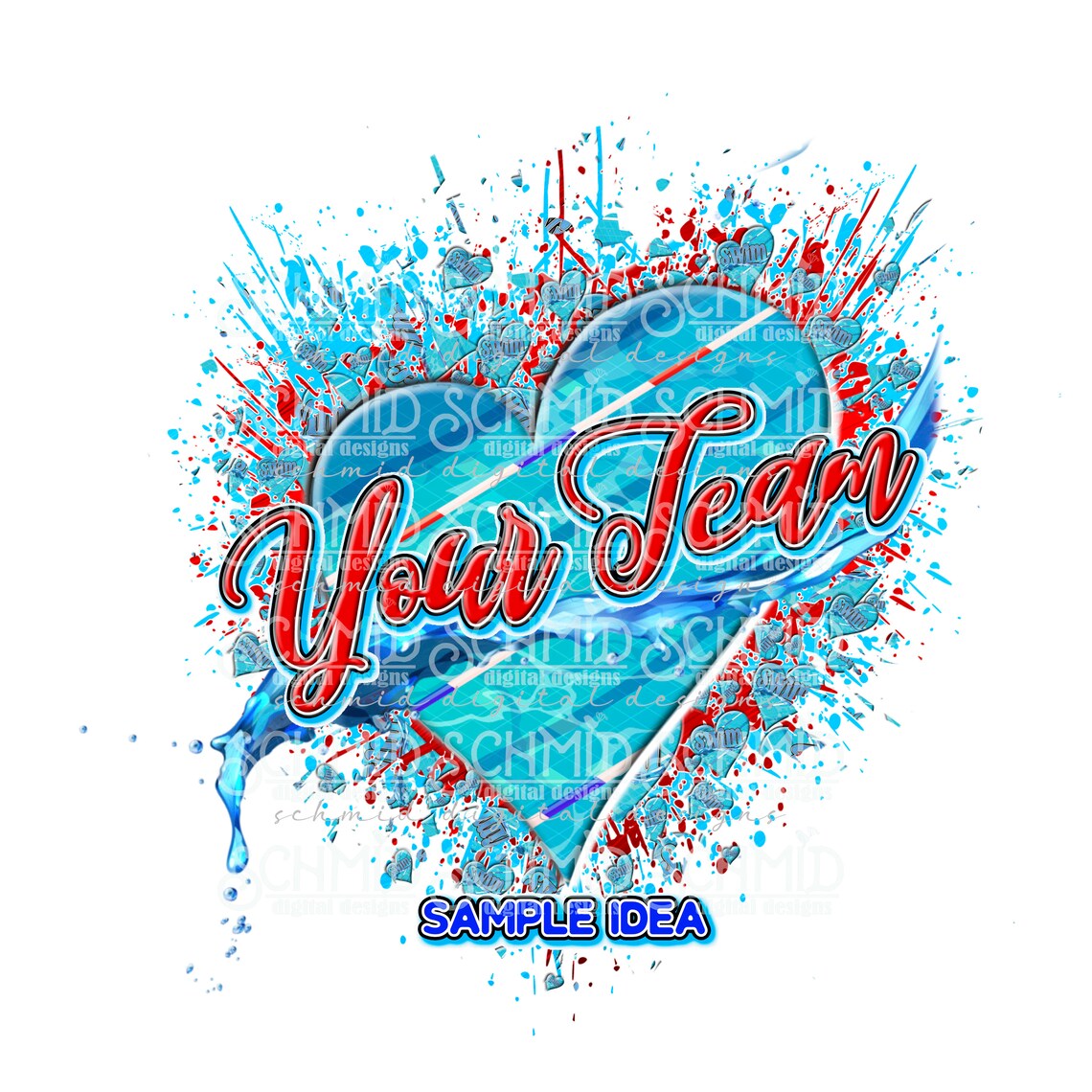Splatter Heart, Personalized Swim TEAM PNG, Swim Mascot PNG, Mascot ...
