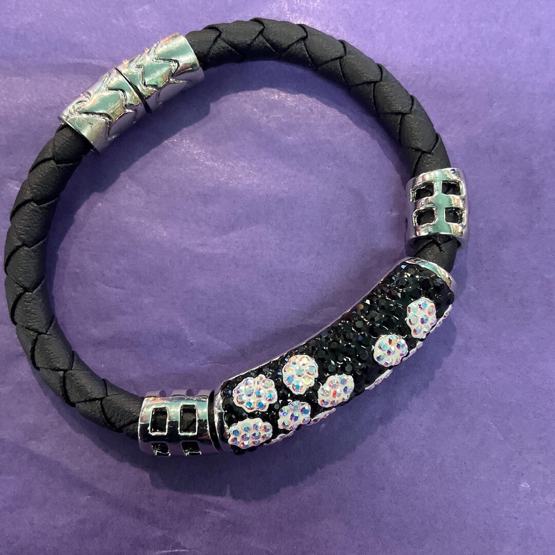 Vintage Butler and Wilson Black Leather and Floral Rhinestone Crystal ...