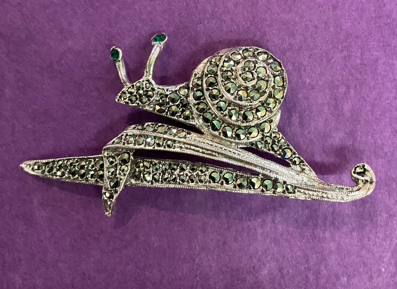 Antique 1920s/30s Art Deco Style Sterling Silver and Marcasite Snail ...