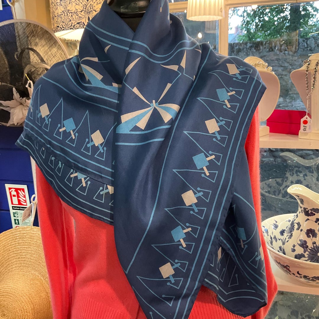 Vintage Liberty of London Large Pure Silk Bugatti Blue Art Deco Style ...