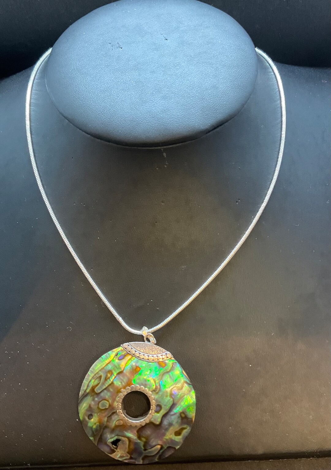 Vintage Silver & Abalone Shell Large Pendant - Etsy