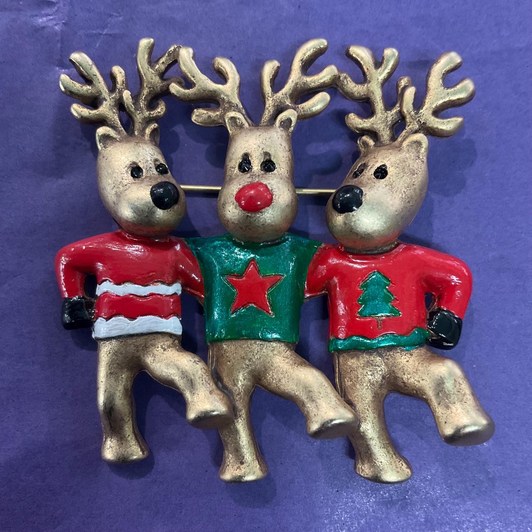 Vintage Butler and Wilson Large Dancing Reindeer With Christmas Jumpers ...