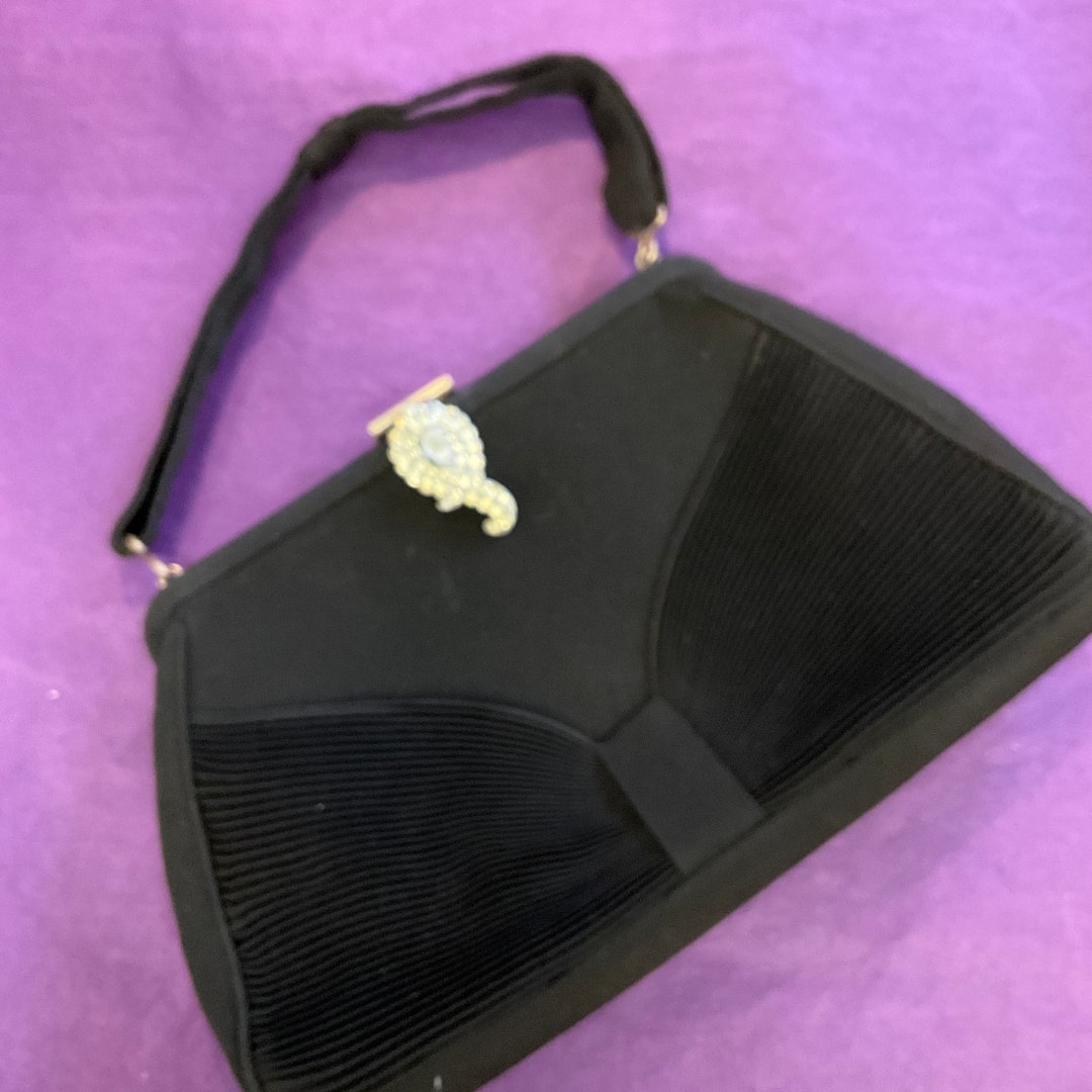 Art Deco Black Crepe Evening Bag: Rhinestone Clasp, Original Box - Etsy