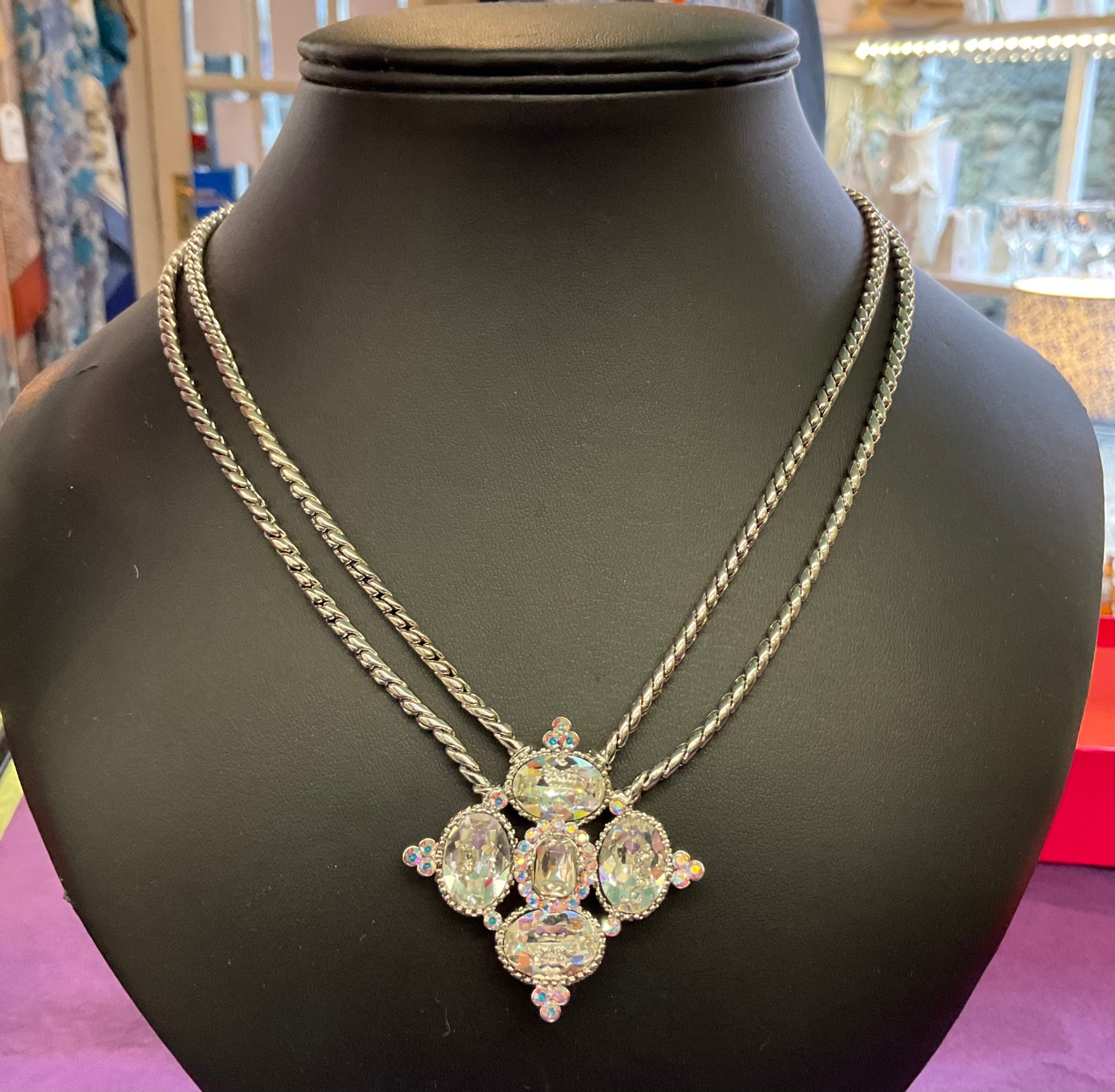 Vintage Butler and Wilson Large Silver Crystal Pendant Necklace, Signed ...