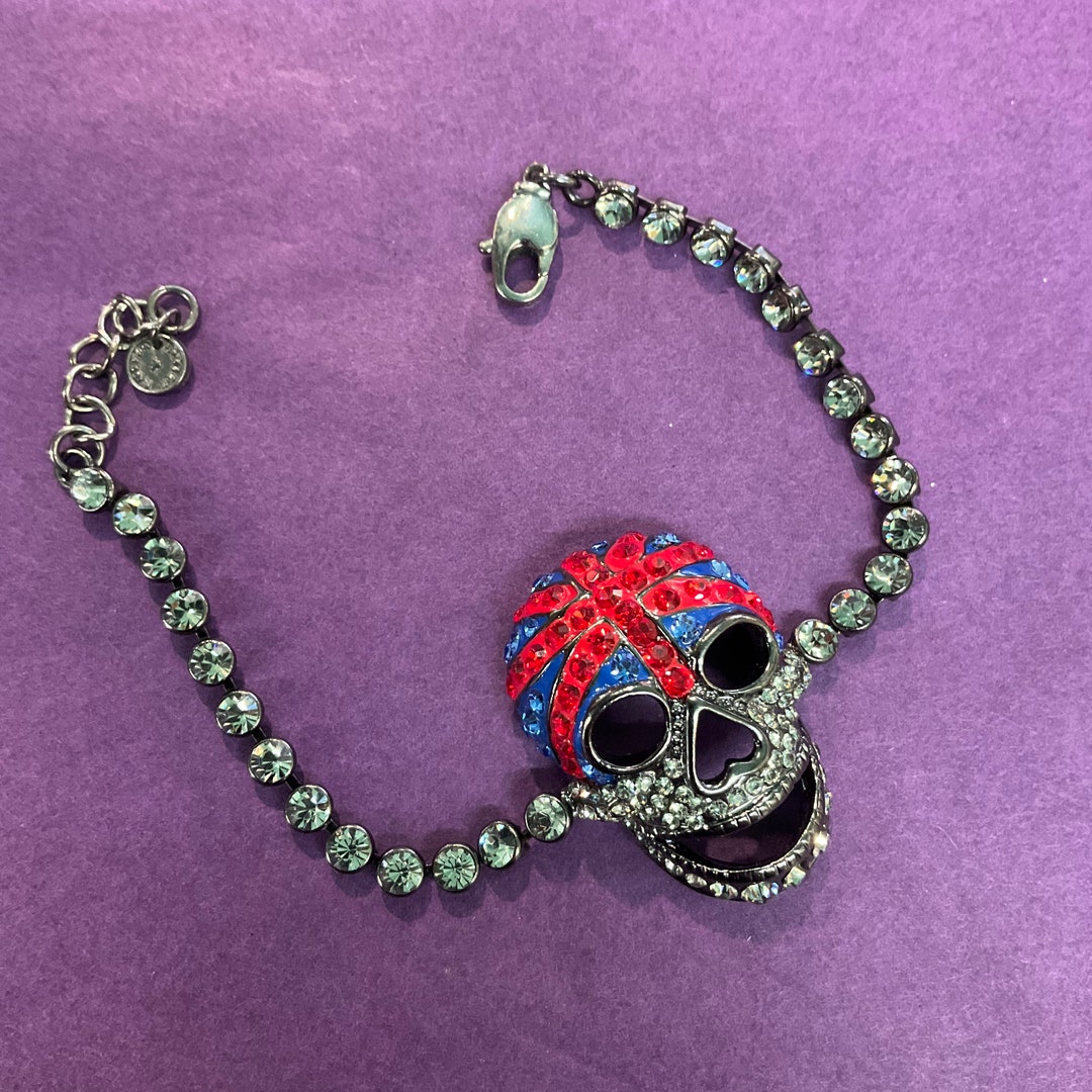 Vintage Butler and Wilson Union Jack Skull Rhinestone Bracelet - Etsy