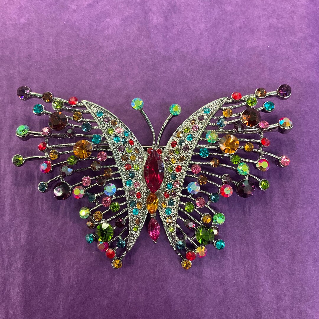 Vintage Butler and Wilson Large Rainbow Rhinestone Butterfly Crystal ...
