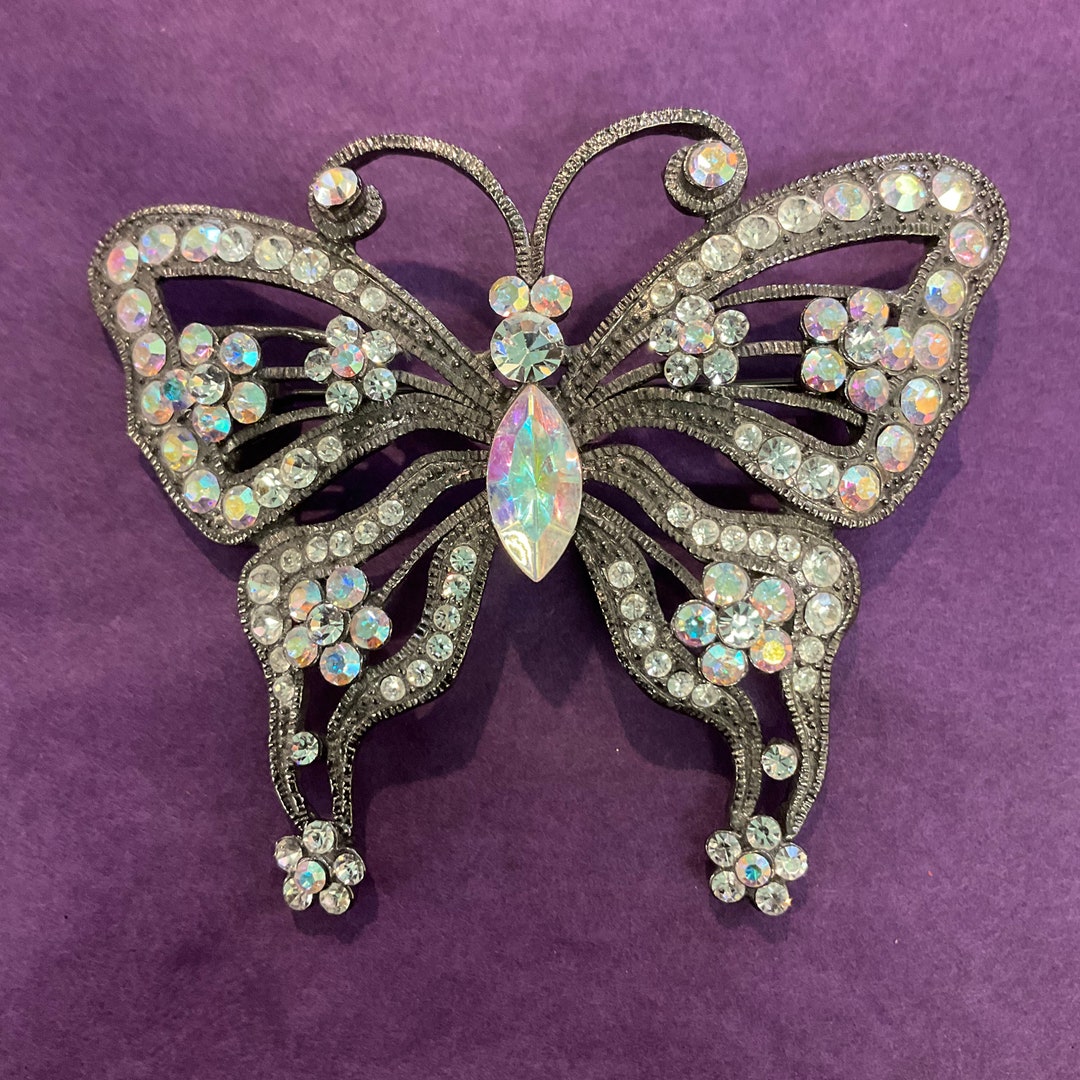 Vintage Butler and Wilson Large Rainbow Borealis Rhinestone Butterfly ...