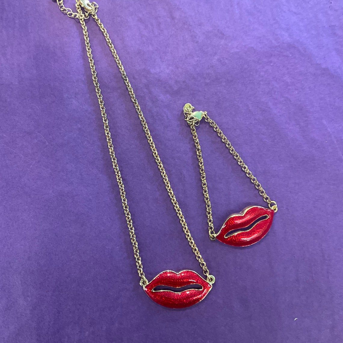 Vintage Butler and Wilson Red Lips Enamel Crystal Necklace Bracelet Set ...
