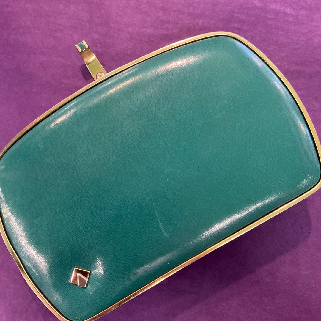 Vintage 1980s Jade Green Leather Box Bag, Pele Genuina by Charles ...