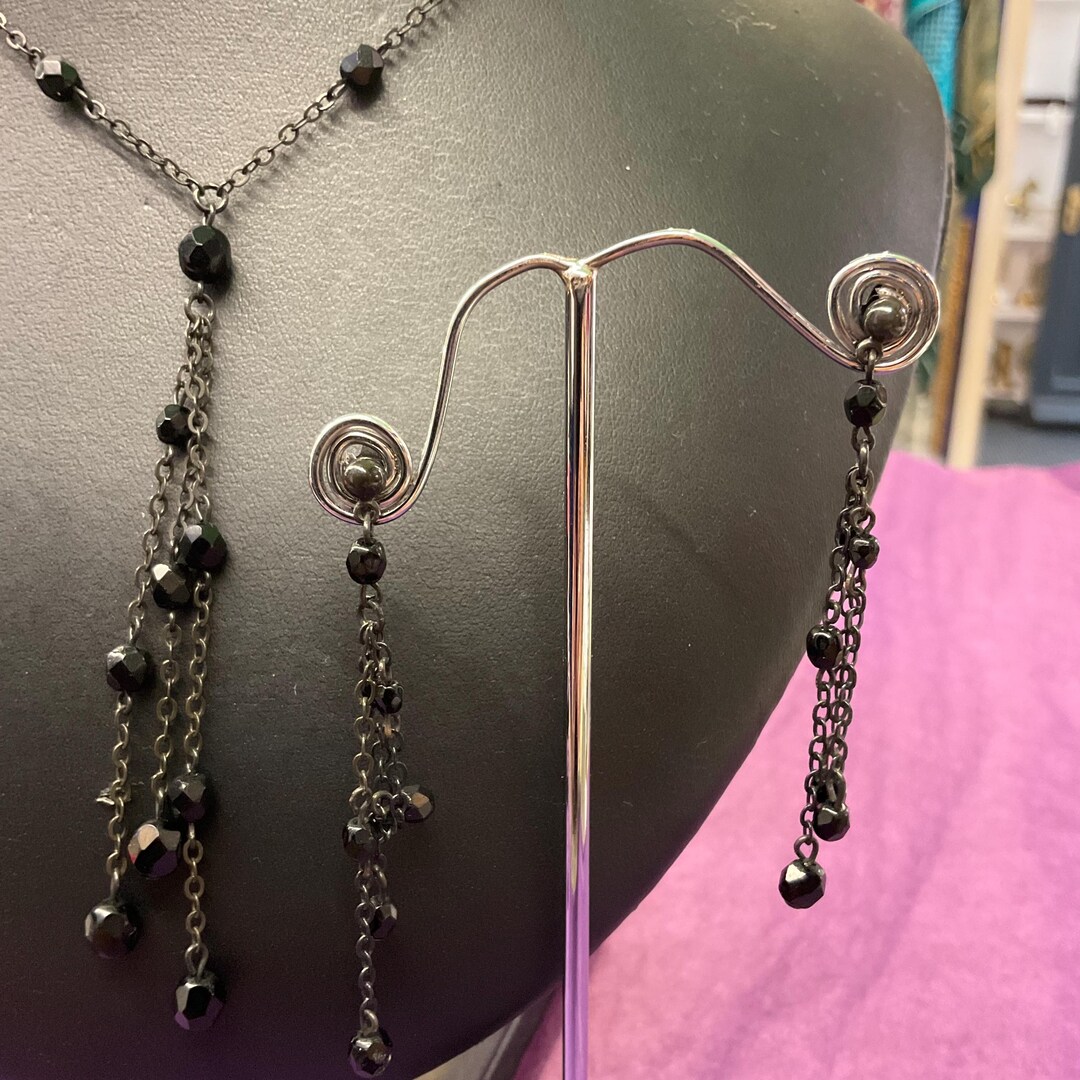 Vintage Butler and Wilson Black Crystal Necklace and Earring Set ...