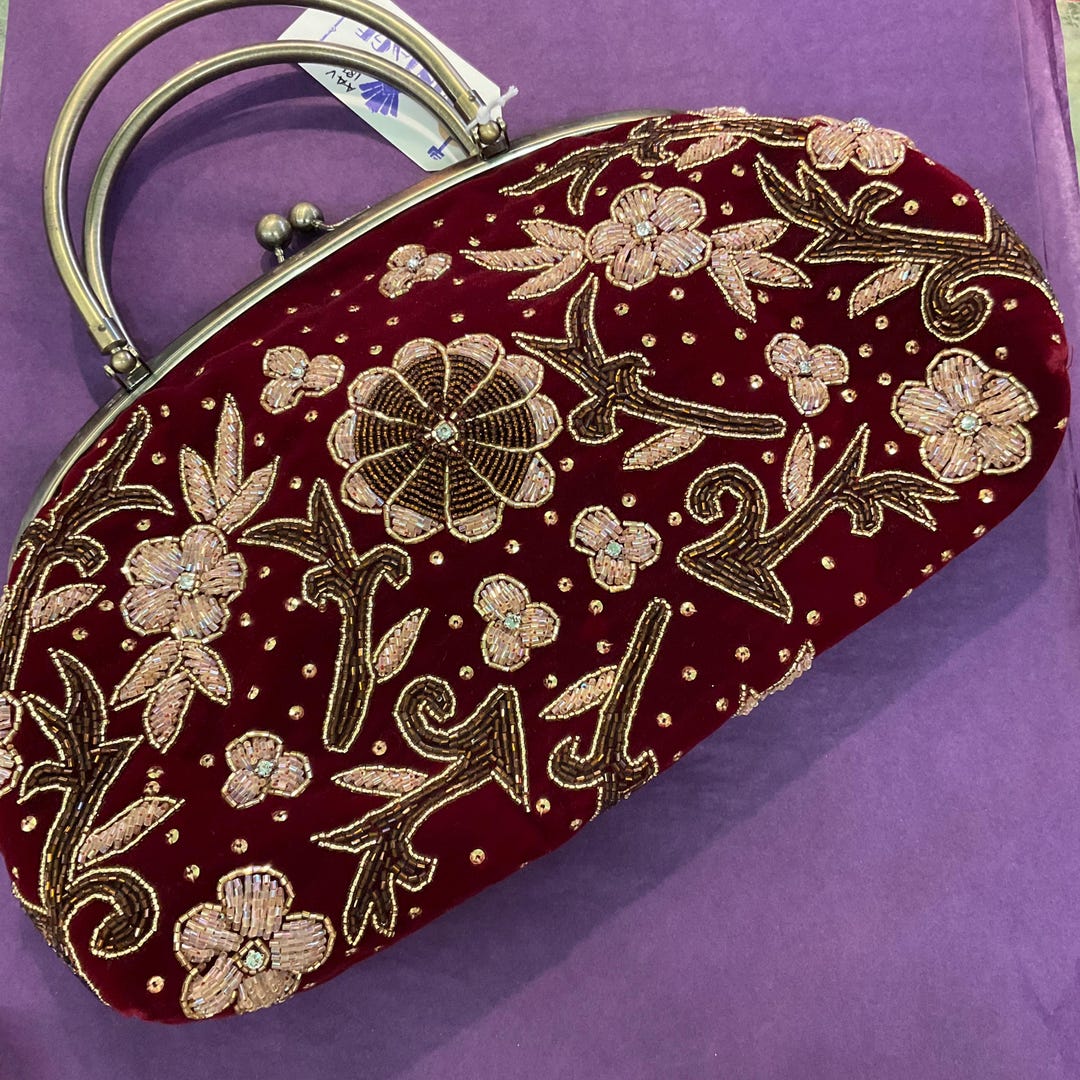 Vintage Butler and Wilson Large Tudor Style Red Velvet Beaded Handbag ...