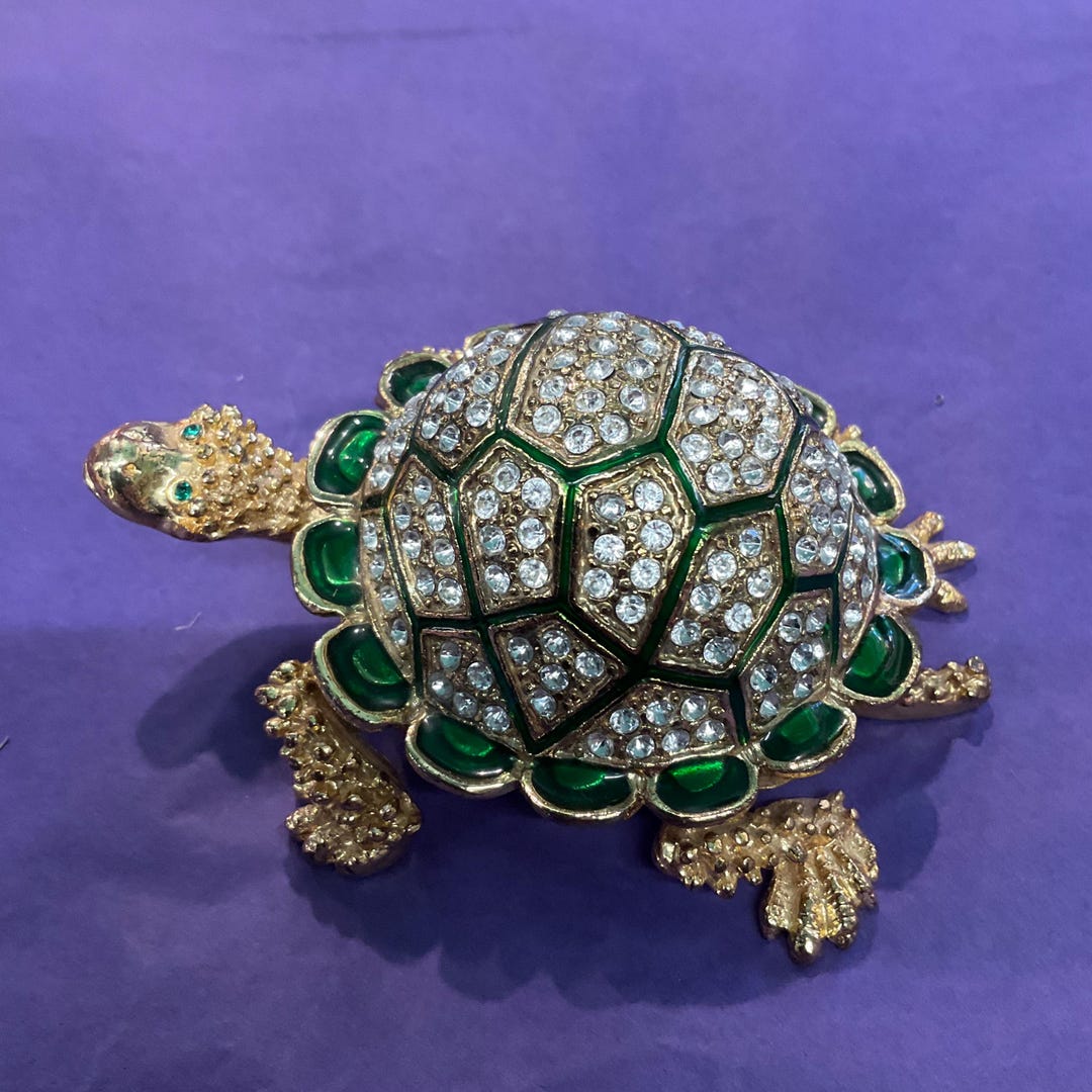 Vintage Fabergé Style Large Crystal and Enamel Turtle/ Tortoise Trinket ...