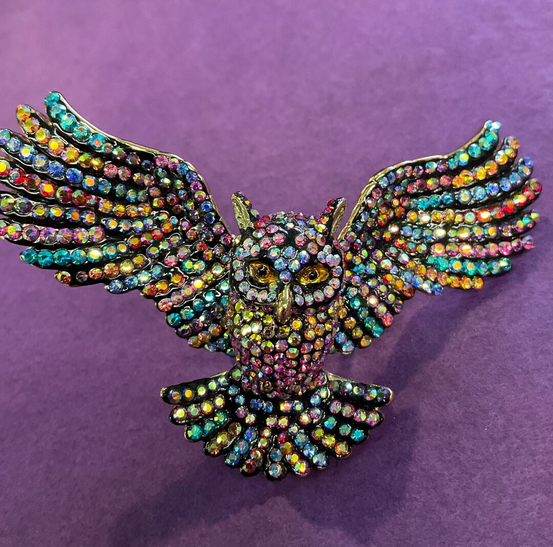 Vintage Butler and Wilson Oversized Rainbow Rhinestone Winged Owl ...