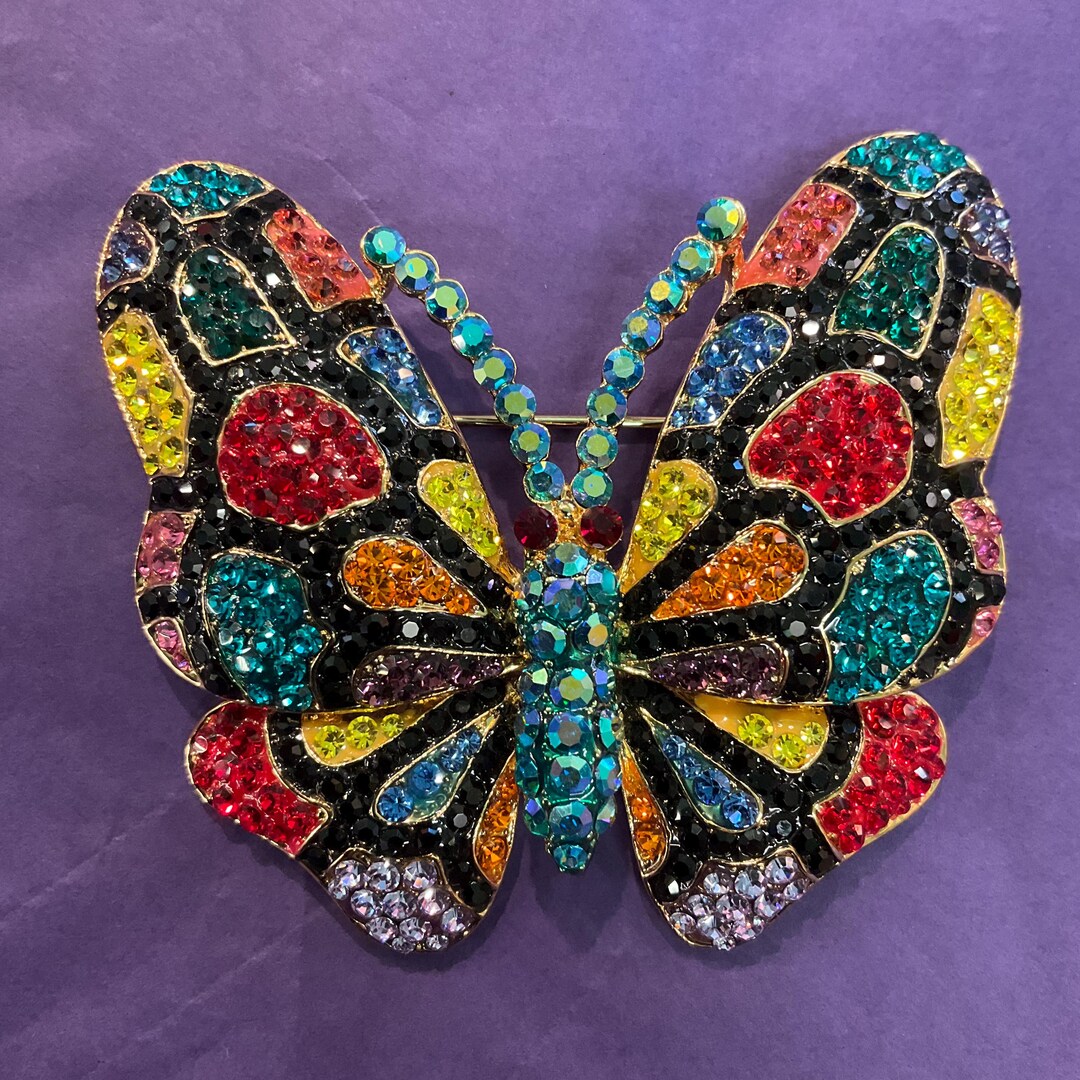 Vintage Butler and Wilson Large Rainbow Crystal Butterfly Brooch ...