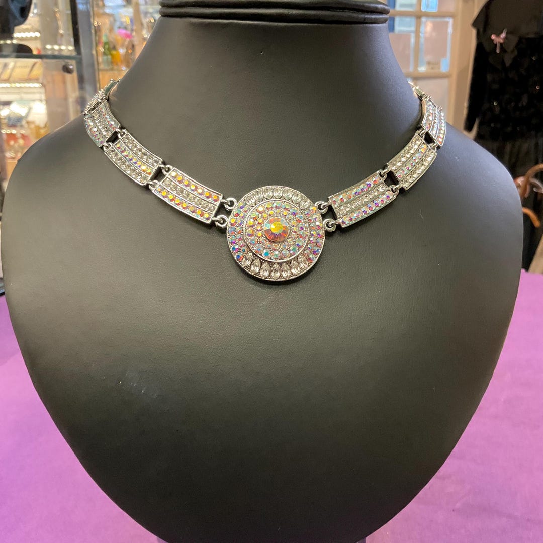 Vintage Butler and Wilson Silver Crystal Statement Panel Necklace ...