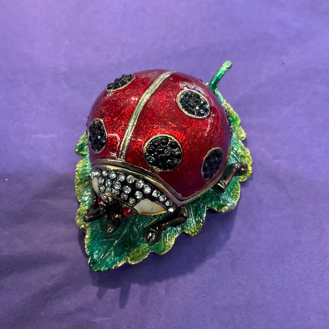 Vintage Fabergé Style Enamel and Crystal Ladybird Trinket Box, Red and ...