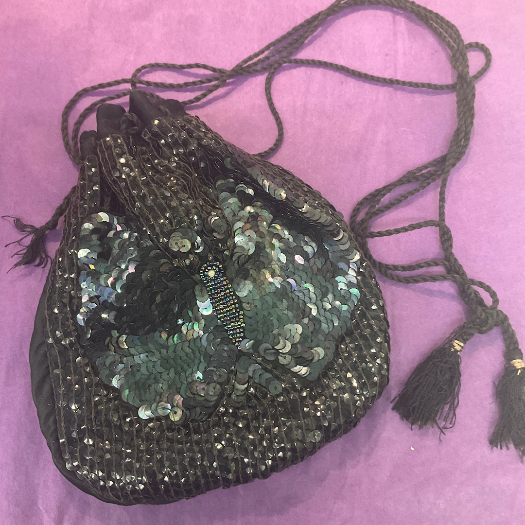 Vintage 1970s Sequinned Butterfly Drawstring Evening Bag - Etsy