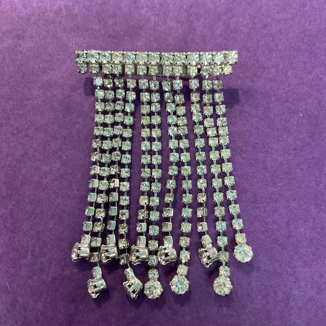 Vintage Art Deco Rhinestone Waterfall Brooch - Silver Tone Crystal - Etsy