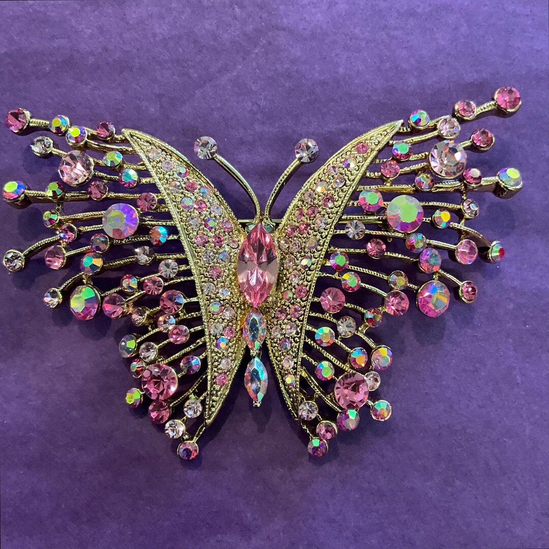 Vintage Butler and Wilson Large Crystal Butterfly Brooch, Gold Tone ...