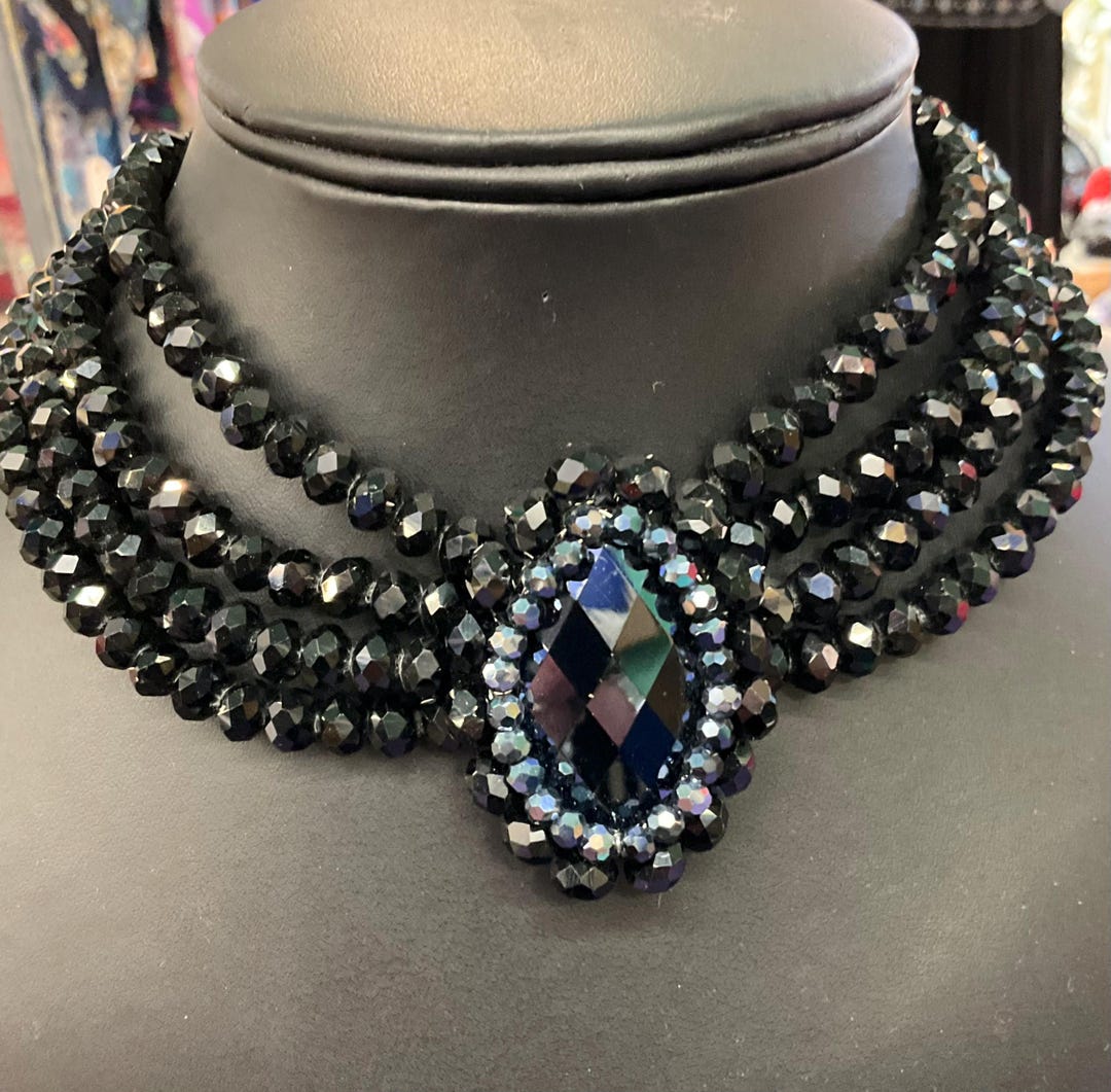 Vintage Butler and Wilson Black Crystal Beaded Choker Style Necklace ...