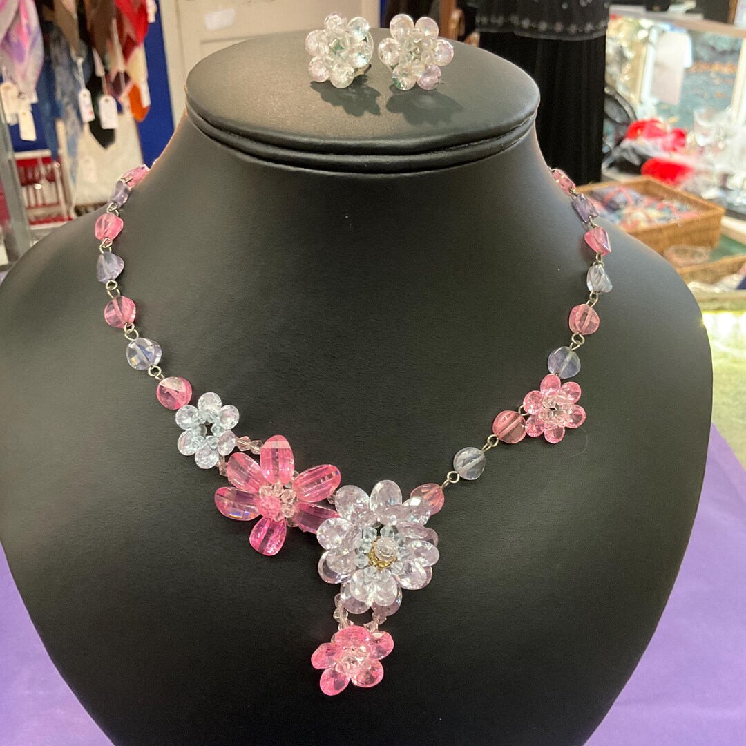 Vintage Butler and Wilson Pink Crystal Flower Garland Necklace and ...