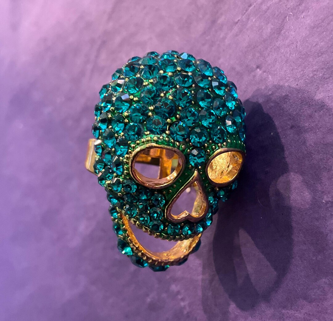 Vintage Butler and Wilson Turquoise Statement Crystal Skull Large Ring ...