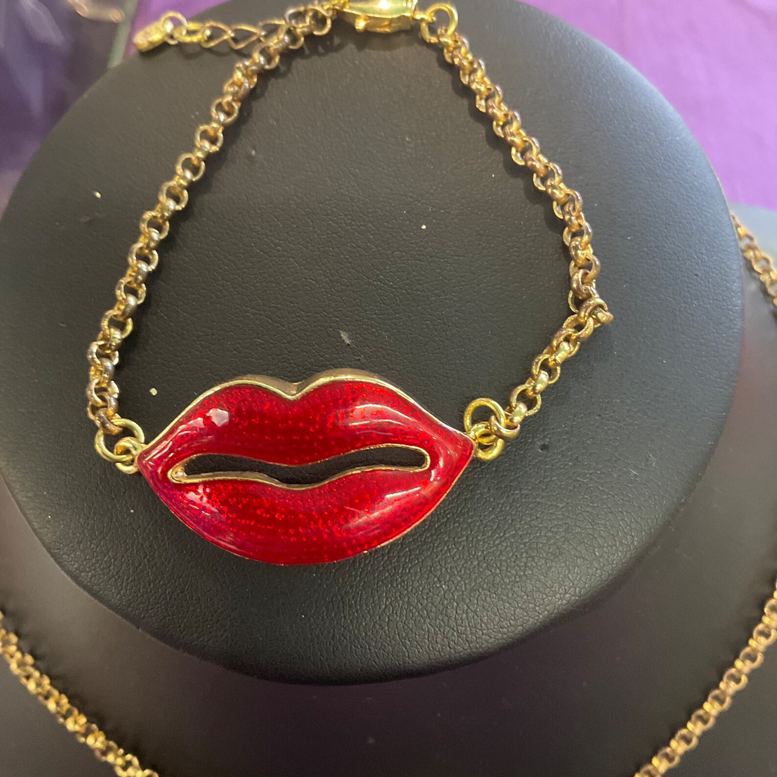 Vintage Butler and Wilson Red Lips Enamel Crystal Necklace Bracelet Set ...