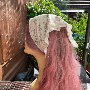 Luxe Liberty Print Cotton Headscarf, Hair Scarf Bandana With Trim, Cottagecore Floral Triangle ...