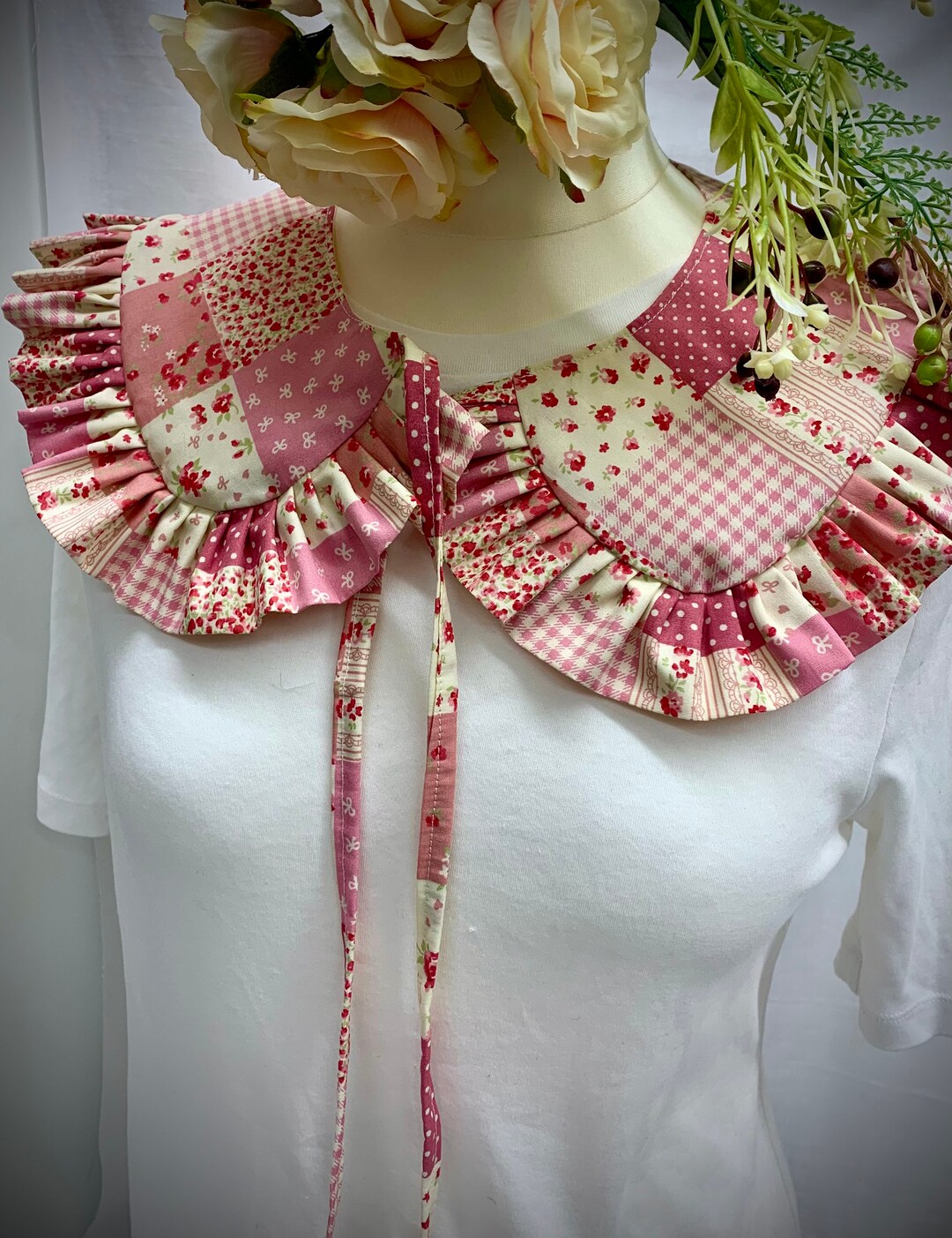 Floral Patchwork Print Ruffle Collar, Handmade Detachable Oversized ...